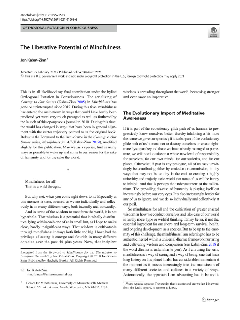 The Liberative Potential of Mindfulness | PDF | Mindfulness | Wisdom