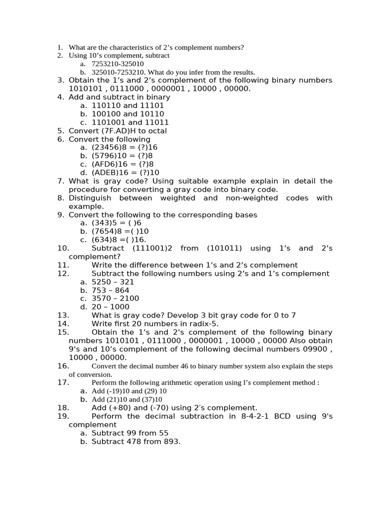 First Year Question Bank | PDF | Binary Coded Decimal | Notation