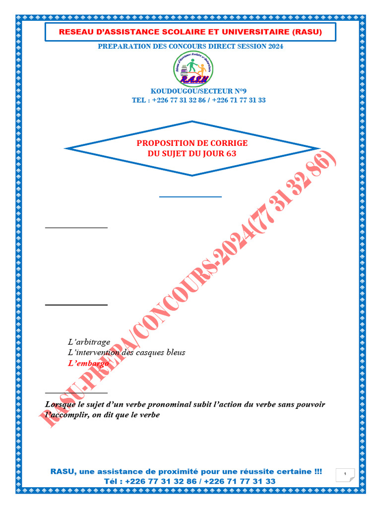 Concours Direct 2024 : Questions et Corrigés | PDF | Sujet (Grammaire ...