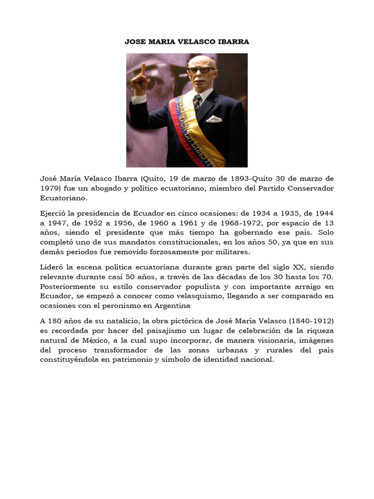 José María Velasco Ibarra: Presidente Ecuatoriano | PDF