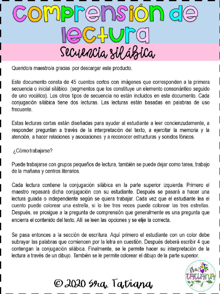 Compresión de Lectura Secuencia Silábica Primero | PDF