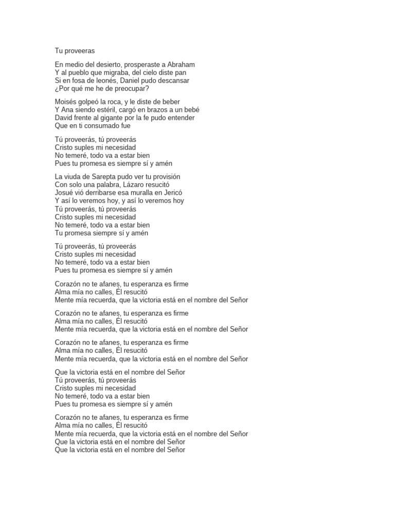 Tu Proveeras Letra | PDF