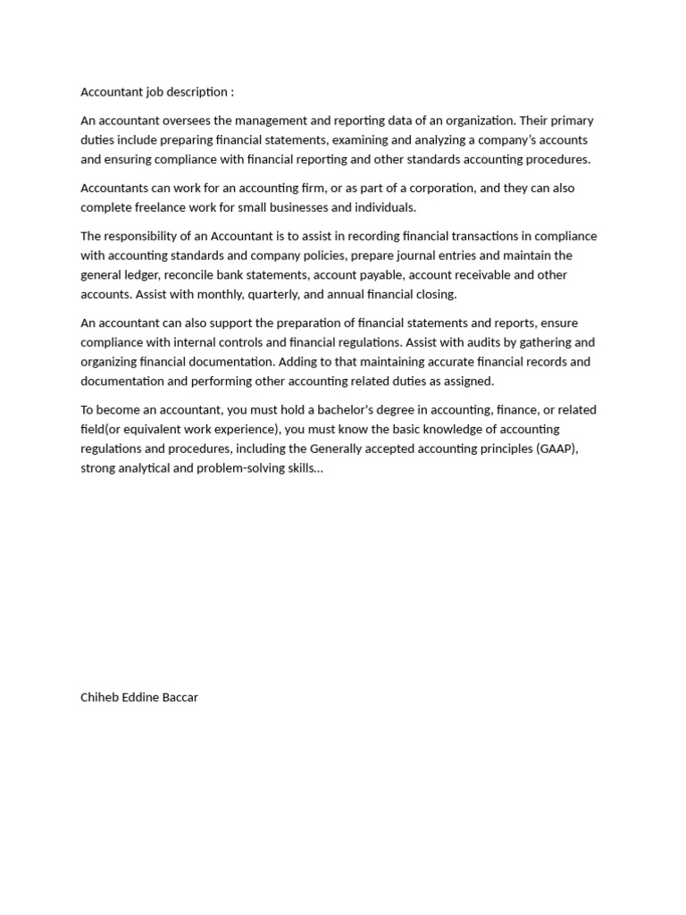 Accountant Job Description Overview | PDF