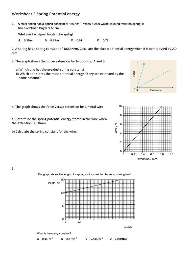 WS2 Spring Potential Energy | PDF