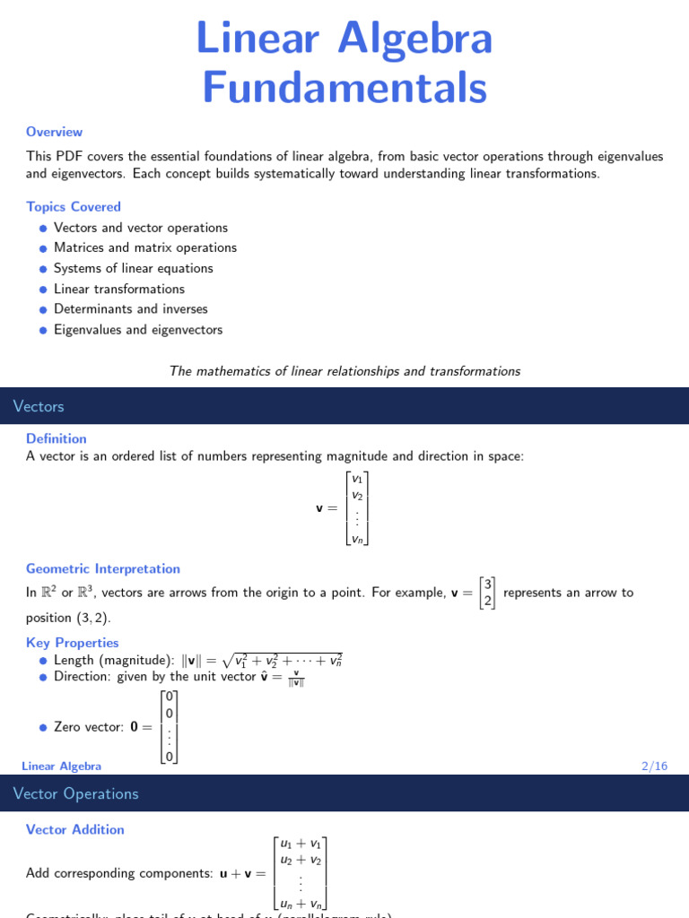 Linear Algebra Fundamentals | PDF | Vector Space | Eigenvalues And Eigenvectors
