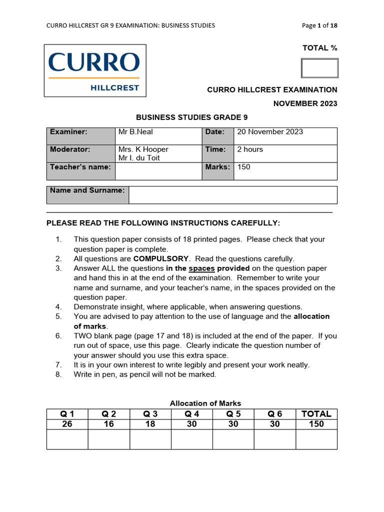 Grade 9 Business Studies - Nov Exam 2023 - PRINT | PDF | Supply And Demand | Demand