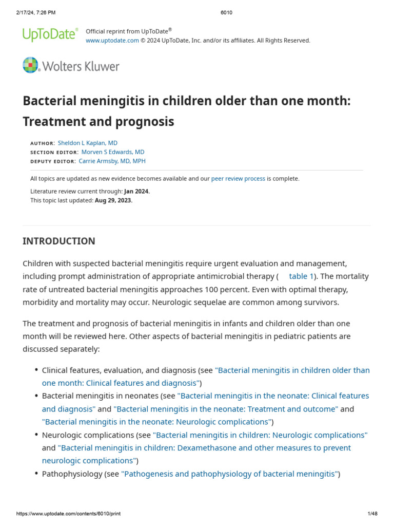 Bacterial Meningitis in Children Older Than One Month | PDF | Meningitis | Methicillin Resistant ...