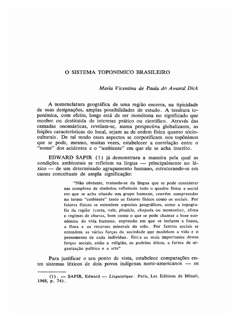 Toponímia Brasileira: Cultura e Ambiente | PDF | Pensamento | Geografia