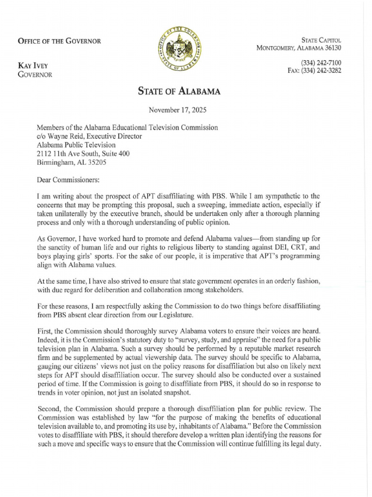 Alabama Educational Television Commission Letter | PDF