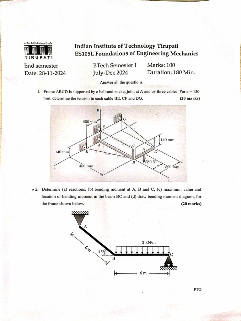 Mechanics Endsem QP | PDF