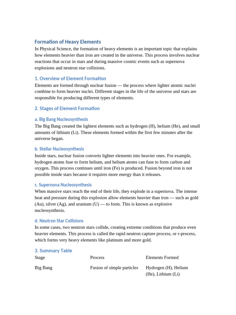Formation of Heavy Elements | PDF | Chemical Elements | Nuclear Fusion