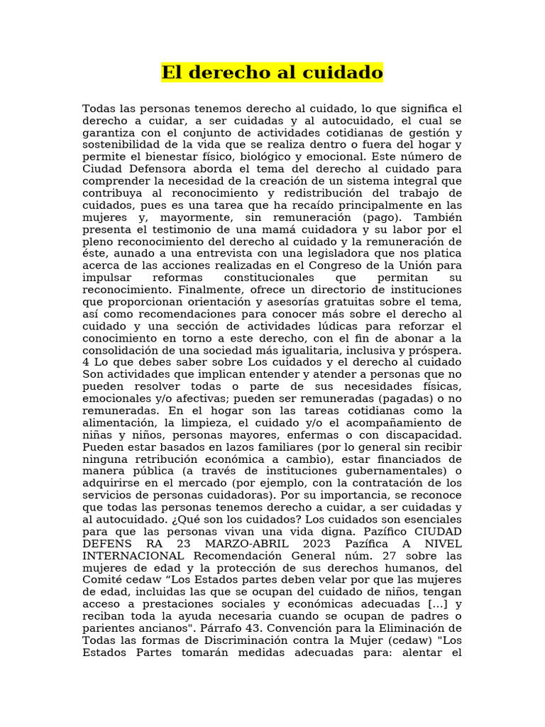 Derecho al Cuidado y su Importancia | PDF | Invalidez | Derechos de los ...