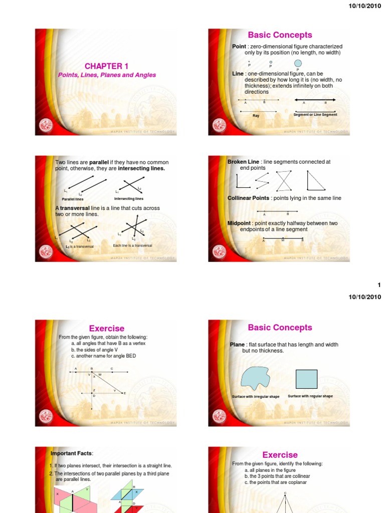 Chapter 1 - Points, Lines, Planes and Angles | PDF | Angle | Line ...