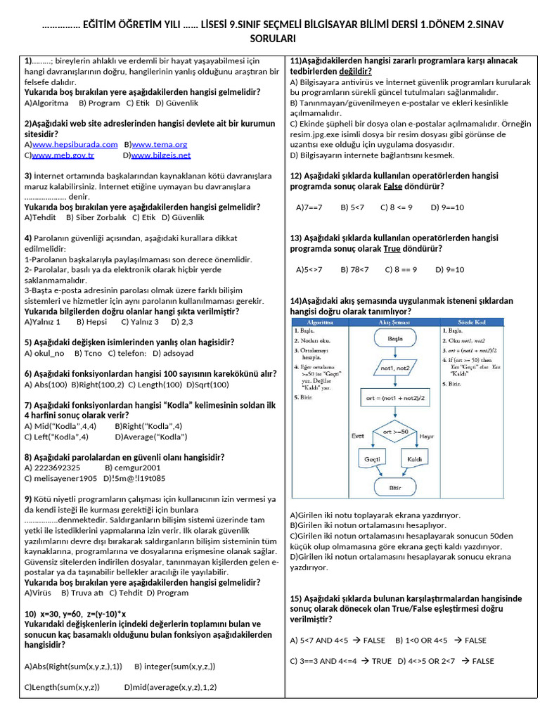 9.sınıf Bilgisayar Bilimi | PDF