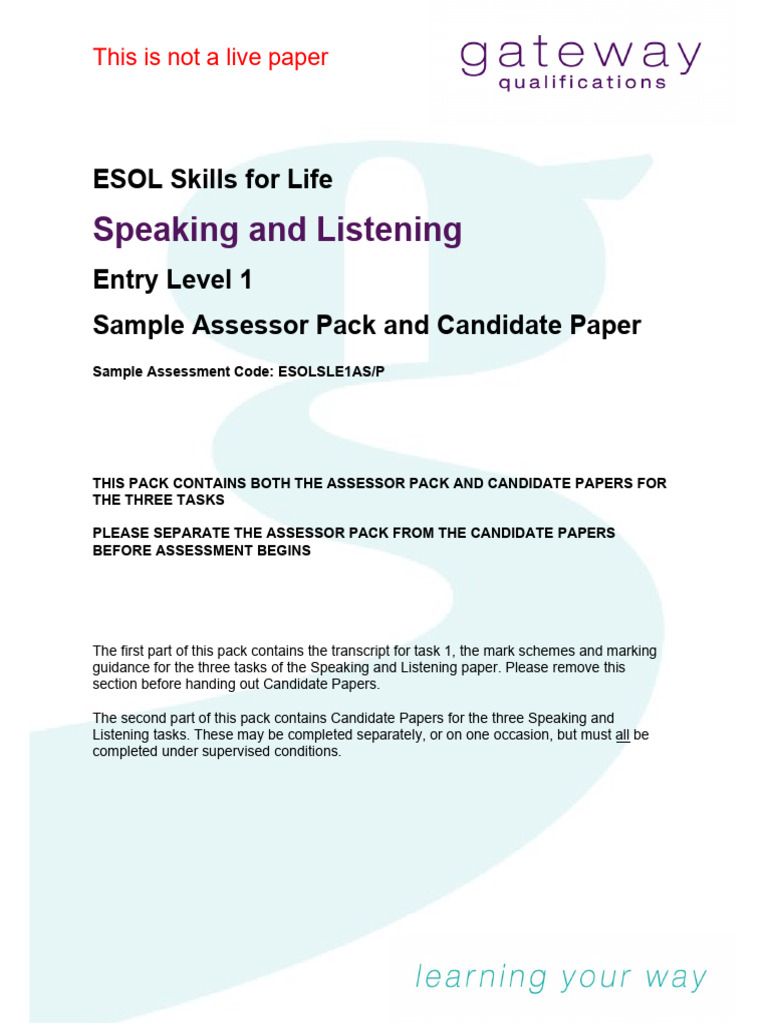 ESOL Entry Level 1 Speaking & Listening Pack | PDF | English Grammar | Verb