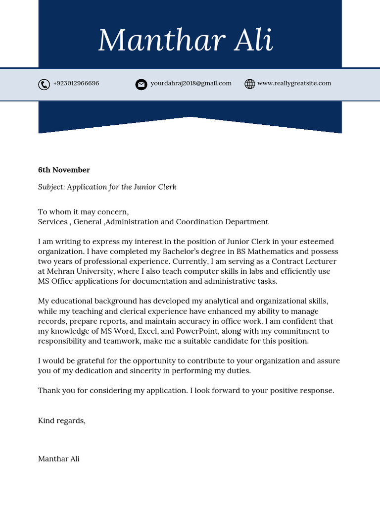 Blue & White Modern Minimalist Simple Job Application Cover Letter | PDF