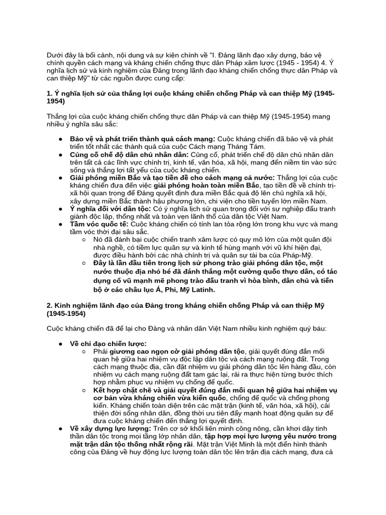 NỘI DUNG LÝ THUYẾT LỊCH SỬ ĐẢNG 1945-1963 | PDF