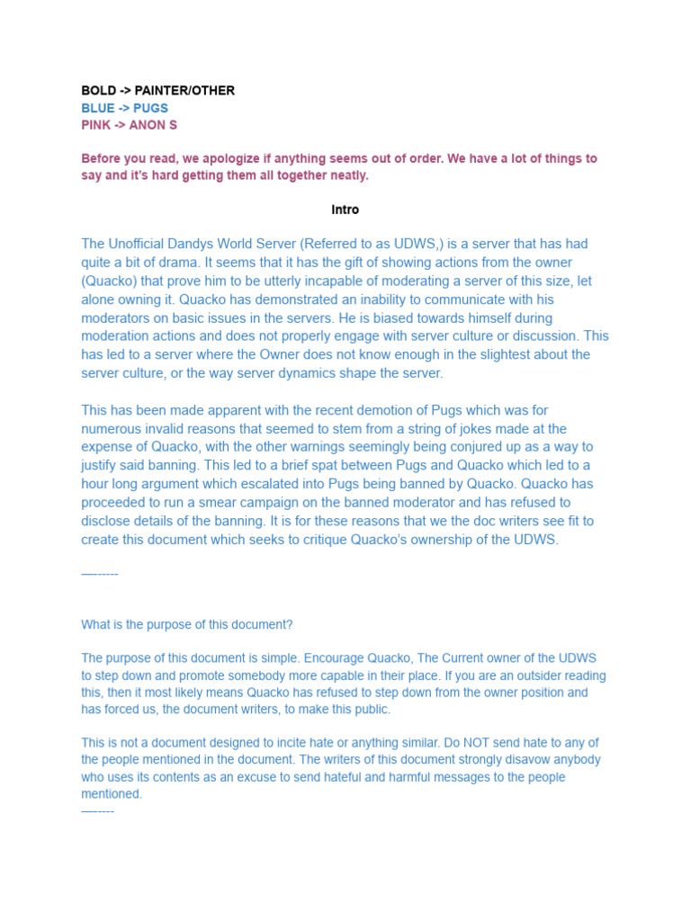 The Problem With UDWS's Owner, Quacko. | PDF
