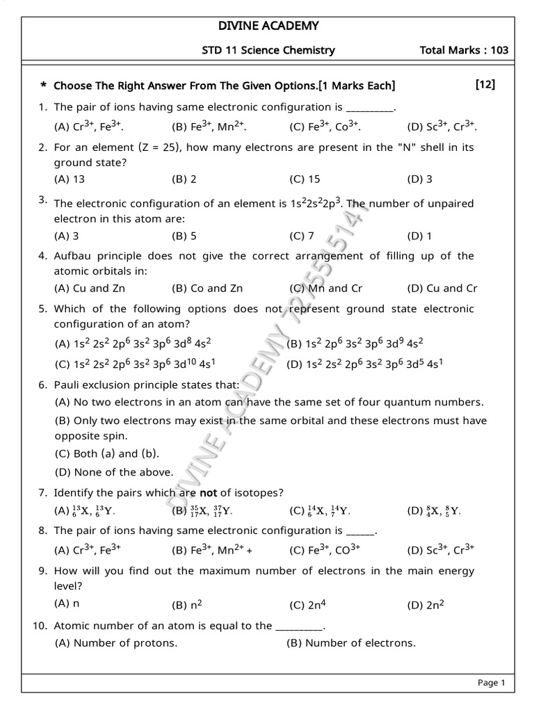 Xi Test Atomic Structure | PDF | Electron Configuration | Atomic Orbital
