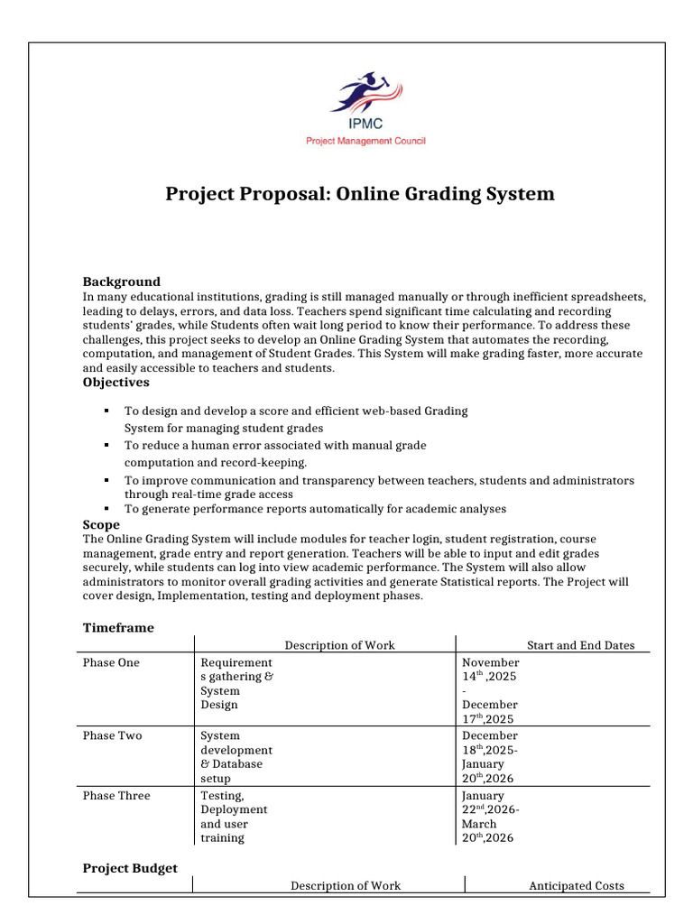 Online Grading System Project Proposal | PDF | System | Spreadsheet