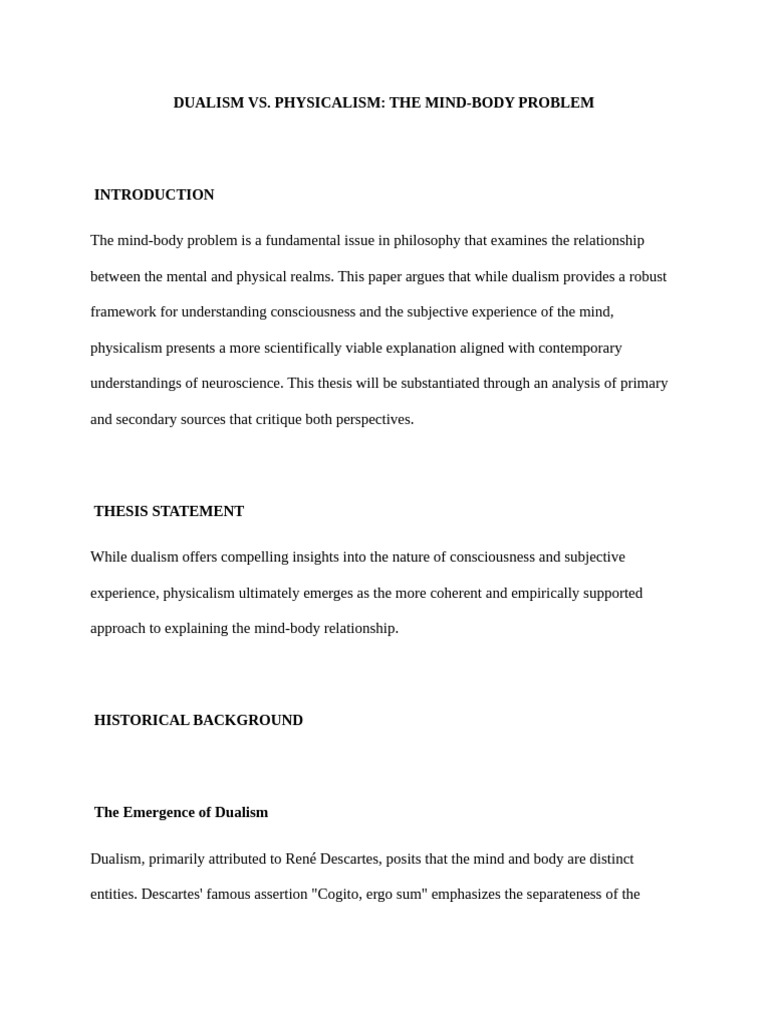 Dualism vs Physicalism | PDF | Philosophy Of Mind | Mind–Body Problem