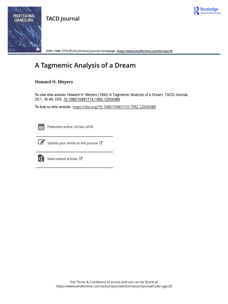 A Tagmemic Analysis of A Dream | PDF | Linguistics | Psychotherapy