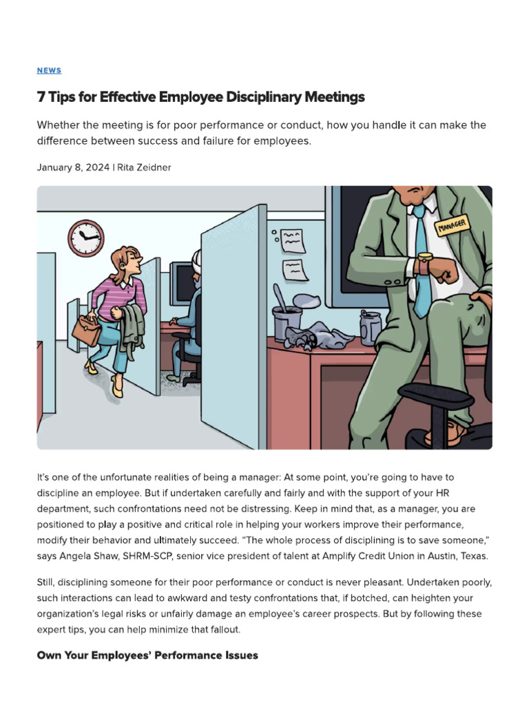 7 Tips For Effective Employee Disciplinary Meetings SHRM | PDF