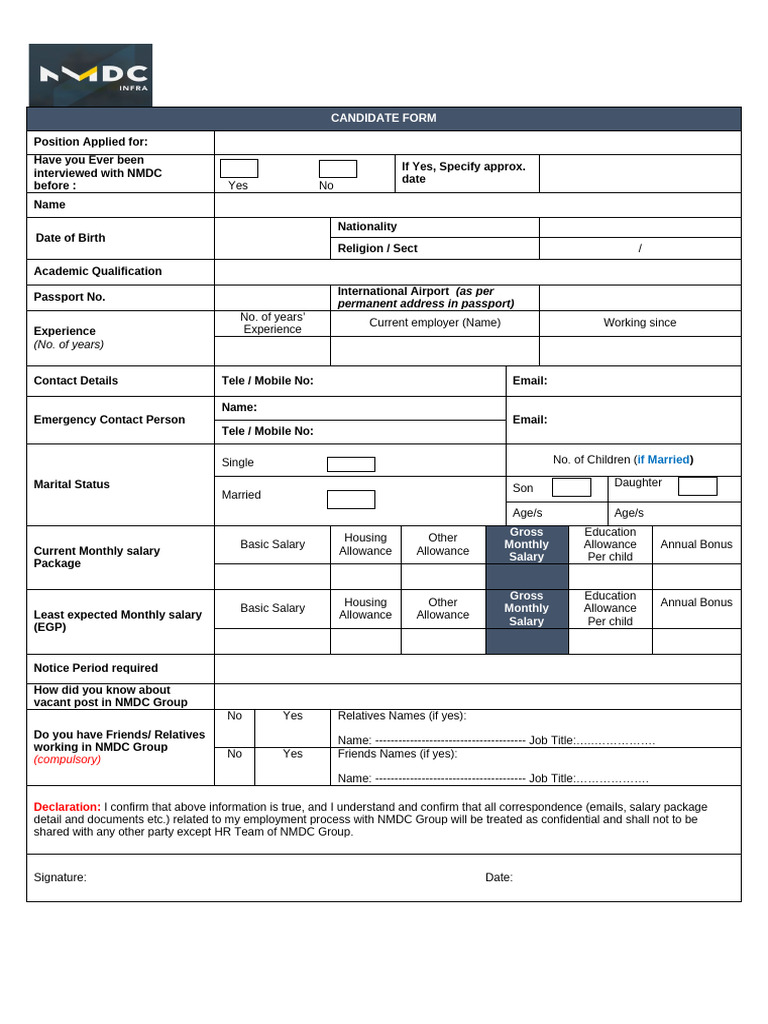NMDC Infra Application Form | PDF