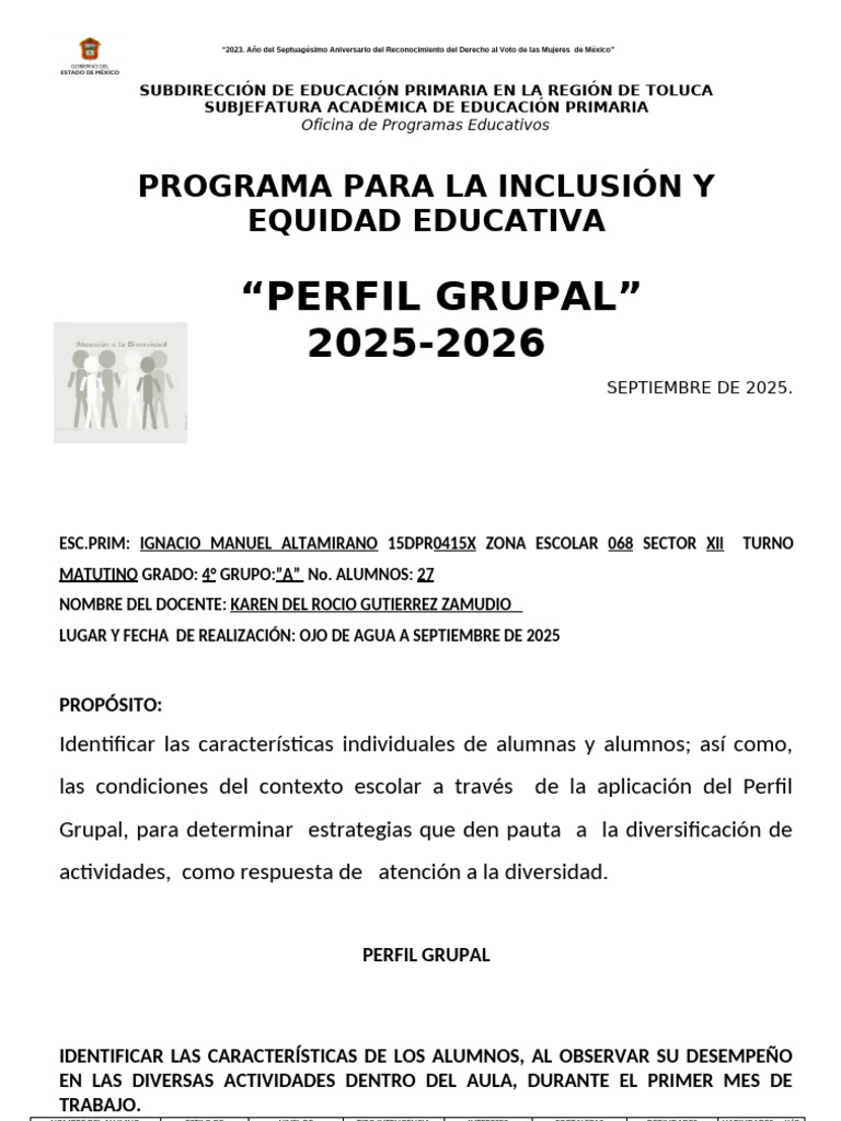 Perfil Grupal 2025-2026 en Educación Primaria | PDF | Maestros | Salón ...