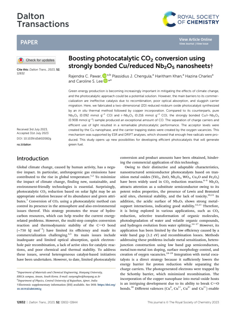 Boosting photocatalytic CO2 conversion using CU n2O5 nanosheets | PDF ...