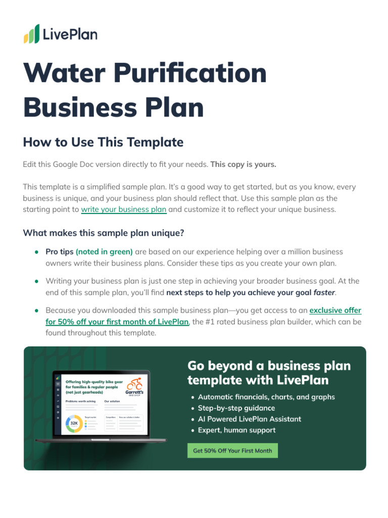 Water Purification Business Plan Template | PDF | Ion | Ion Exchange