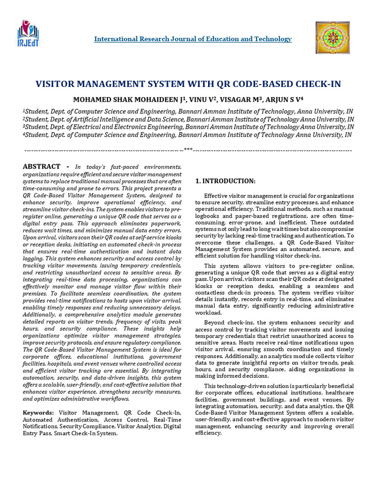 QR Code Visitor Management System | PDF | Computer Security | Security