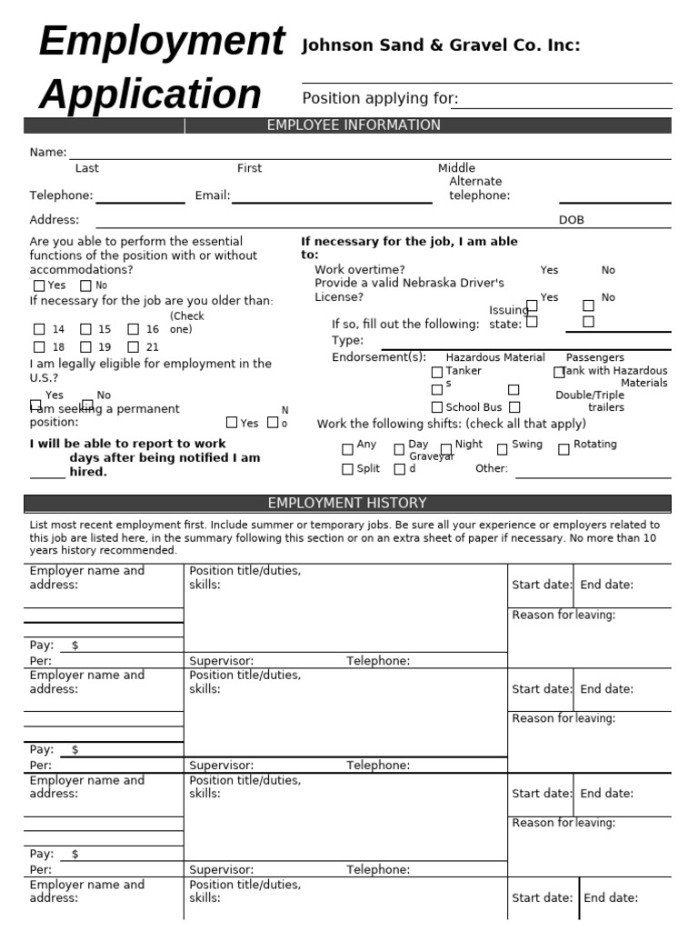 Employment Application Template 14 | PDF | Employment | Labor