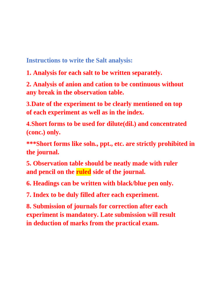 Grade 12 Practicals - 2025-26 Salt Analysis | PDF | Ammonium | Salt (Chemistry)