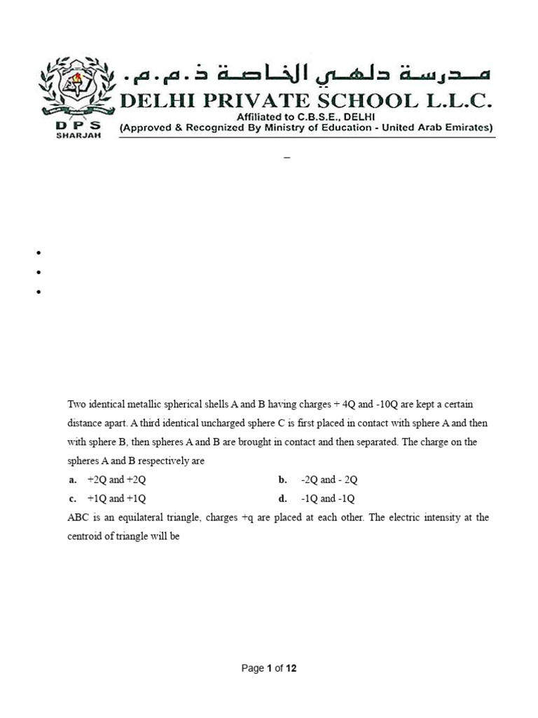 Class 12 First Term Physics Question Paper - CBSE | PDF | Capacitance | Capacitor