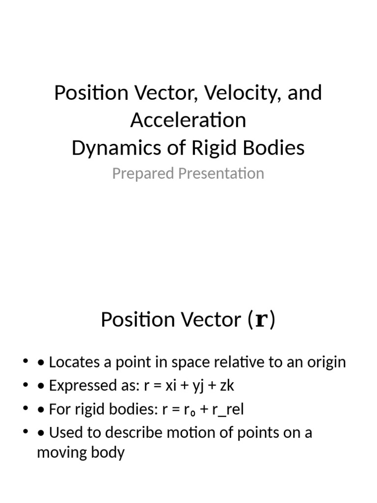 Position Velocity Acceleration Presentation | PDF