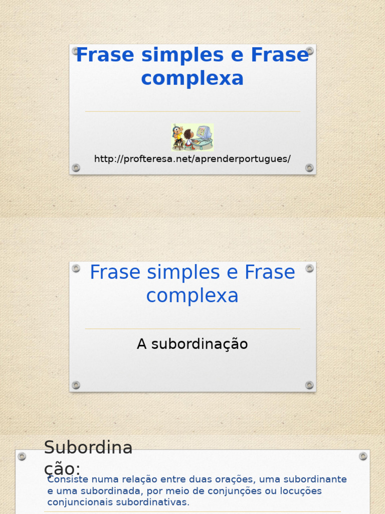 Frase Simples e Frase Complexa - 7.º Ano - Subordinação | PDF