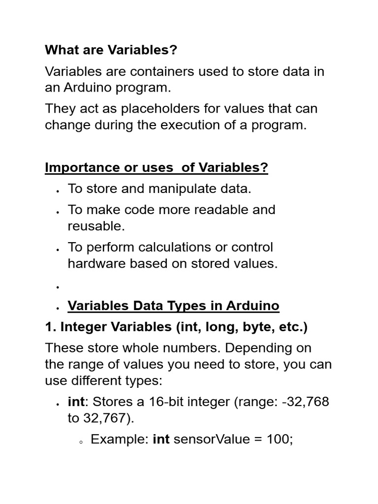 Understanding Variables in Arduino | PDF | Boolean Data Type | Integer ...