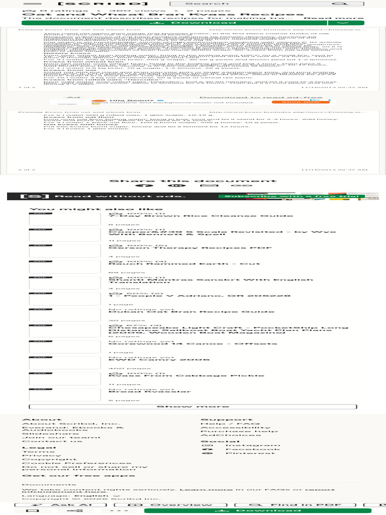 Oat and Wheat Bran Kvass Recipes PDF Oat Bran | PDF | Oat | Flour