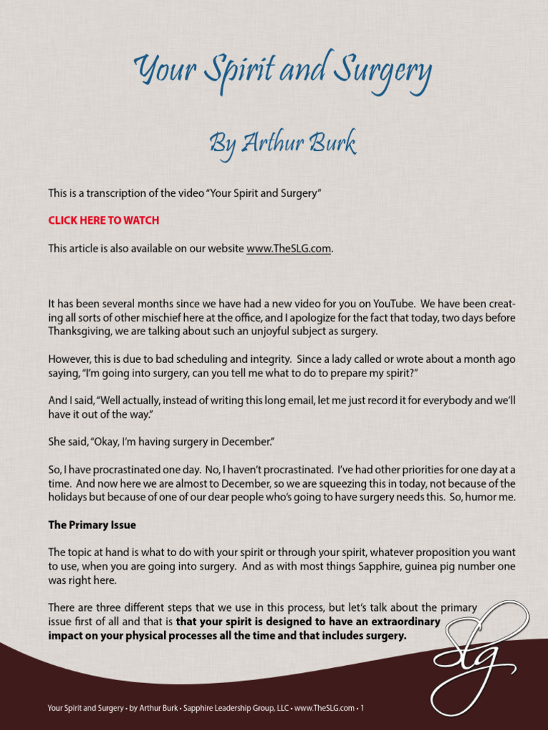 Your Spirit and Surgery | PDF | Neurosurgery | Medical Specialties