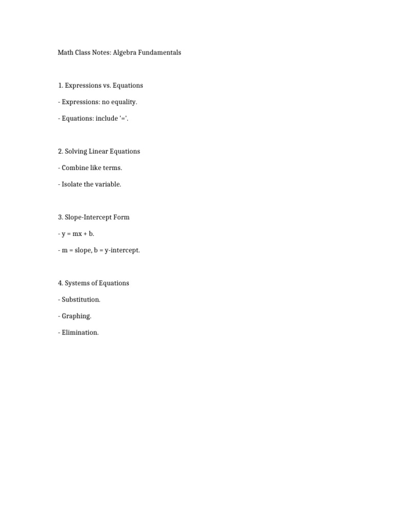 Algebra Fundamentals Class Notes | PDF
