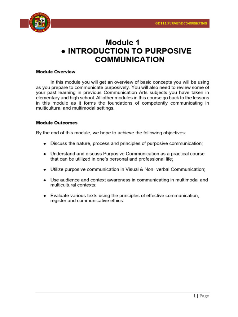PURCOMM Module 1 Complete 1 | PDF | Communication | Defamation