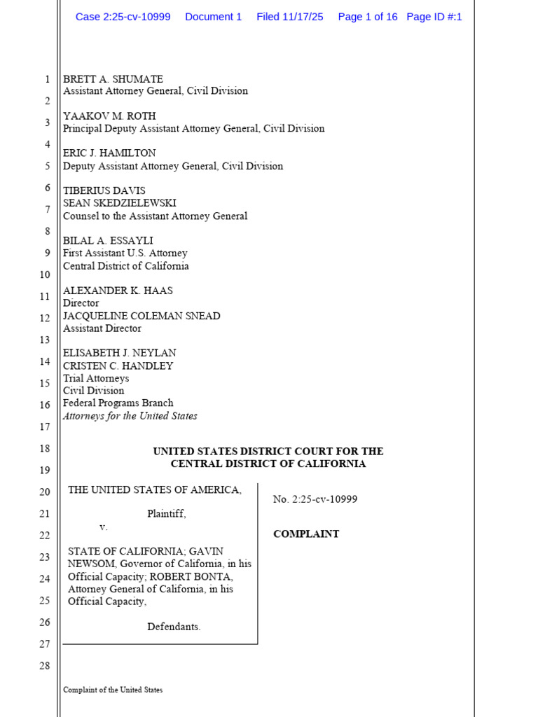 US V California 225 CV 10999 Compliant 508 | PDF | U.S. Immigration And ...
