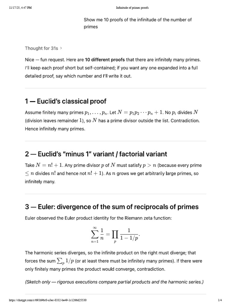 Infinitude of primes proofs | PDF | Number Theory | Mathematics