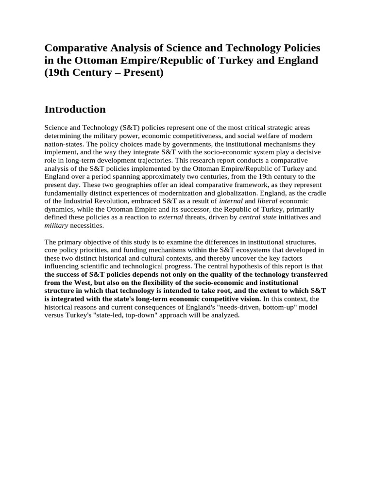 Comparative Analysis of Science and Technology Policies in The Ottoman ...