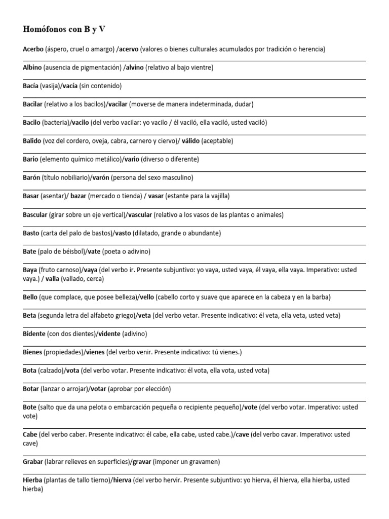 Homófonos en Español: B, V, C, S, Z, H, Y | PDF | Verbo