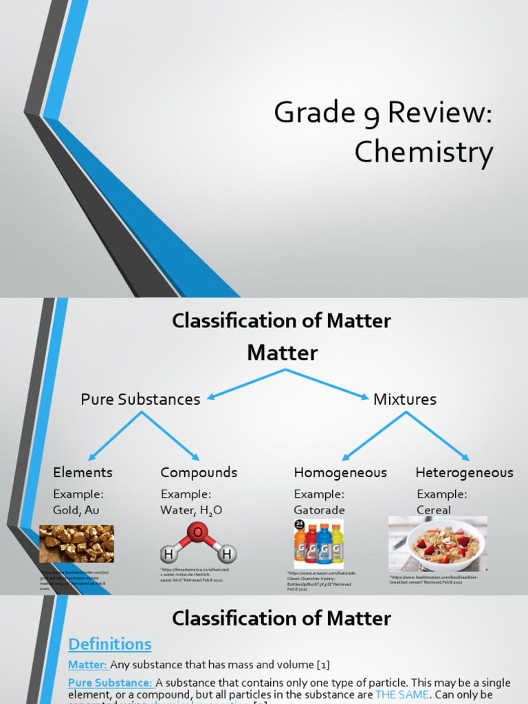 01.0 Grade 9 Review | PDF | Mixture | Chemical Substances