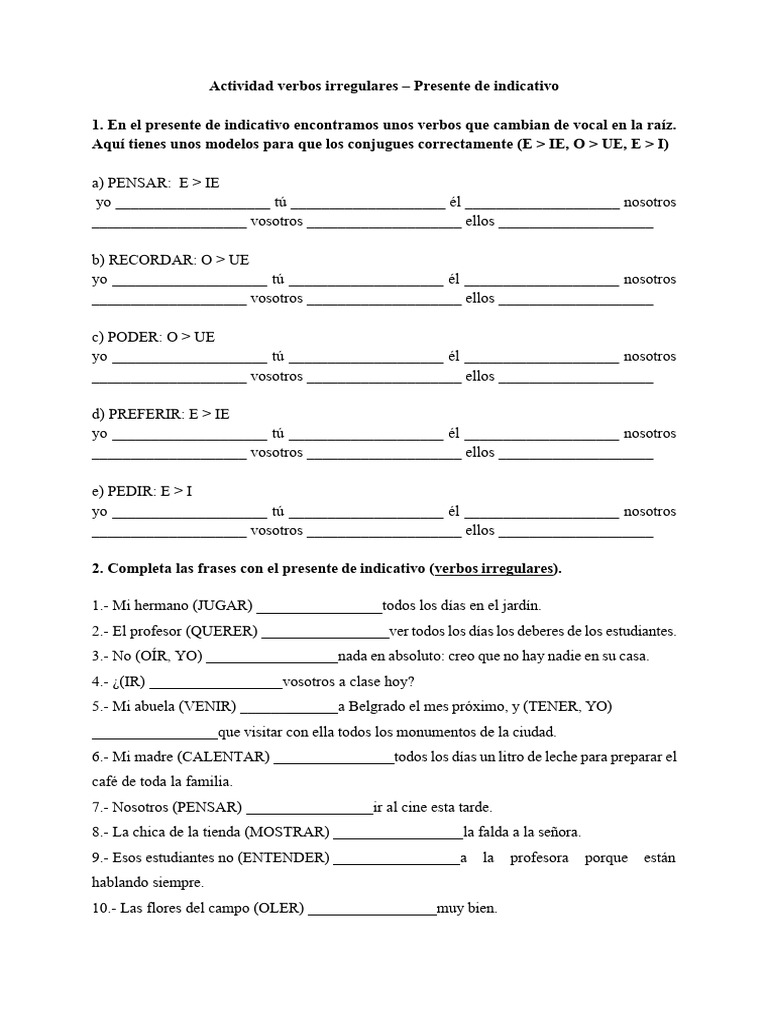 Actividades de verbos irregulares en presente | PDF