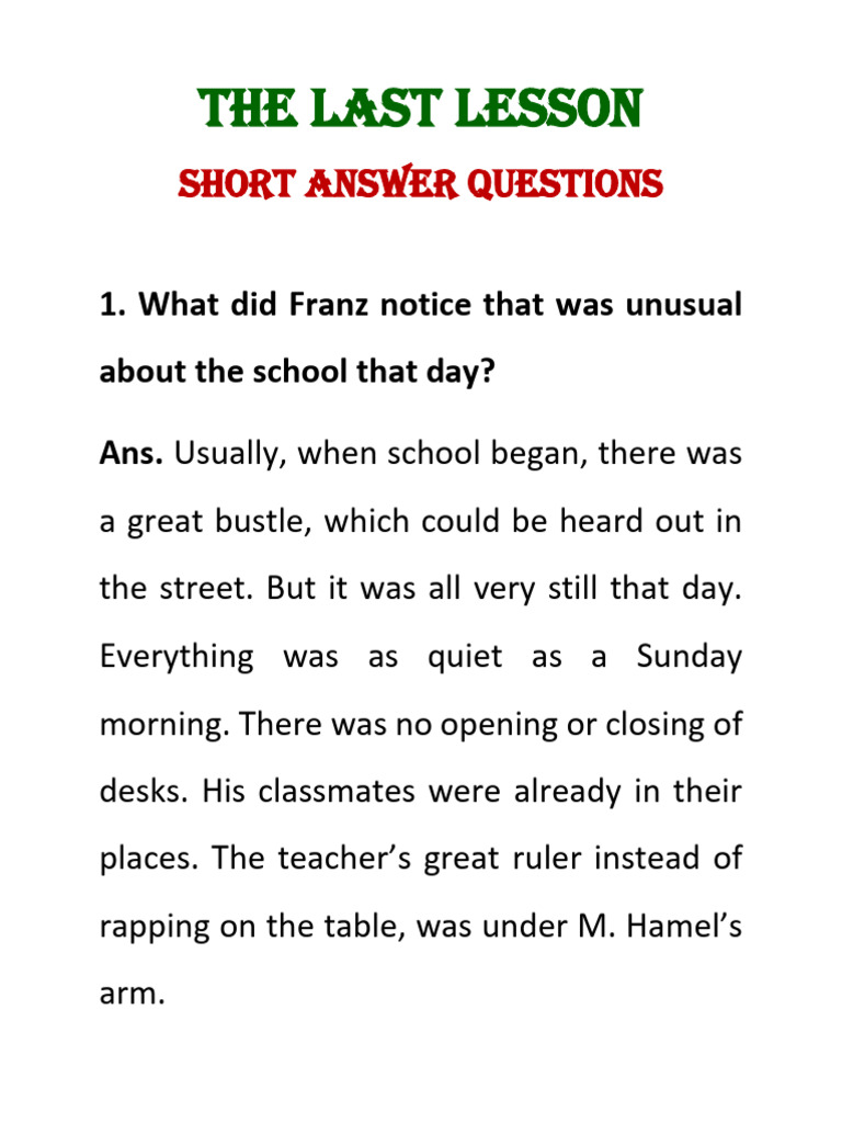 Last Lesson Short Answer Guide | PDF