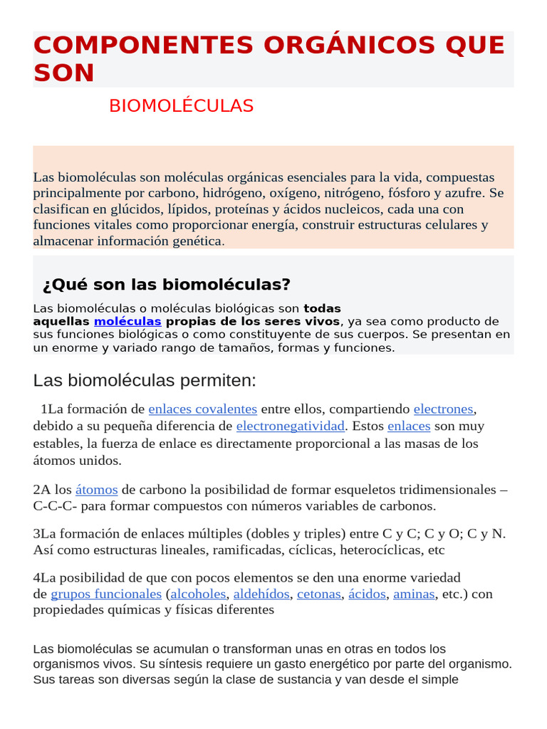 Componentes Orgánicos Que Son | PDF | Biomoléculas | Carbohidratos